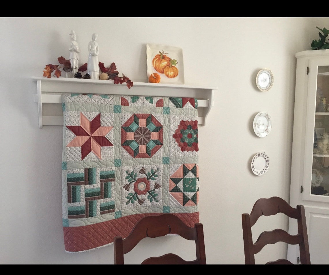 Beautiful Quilt Rack Wall Hanging Wood Shelf With Quilt Rod | Etsy