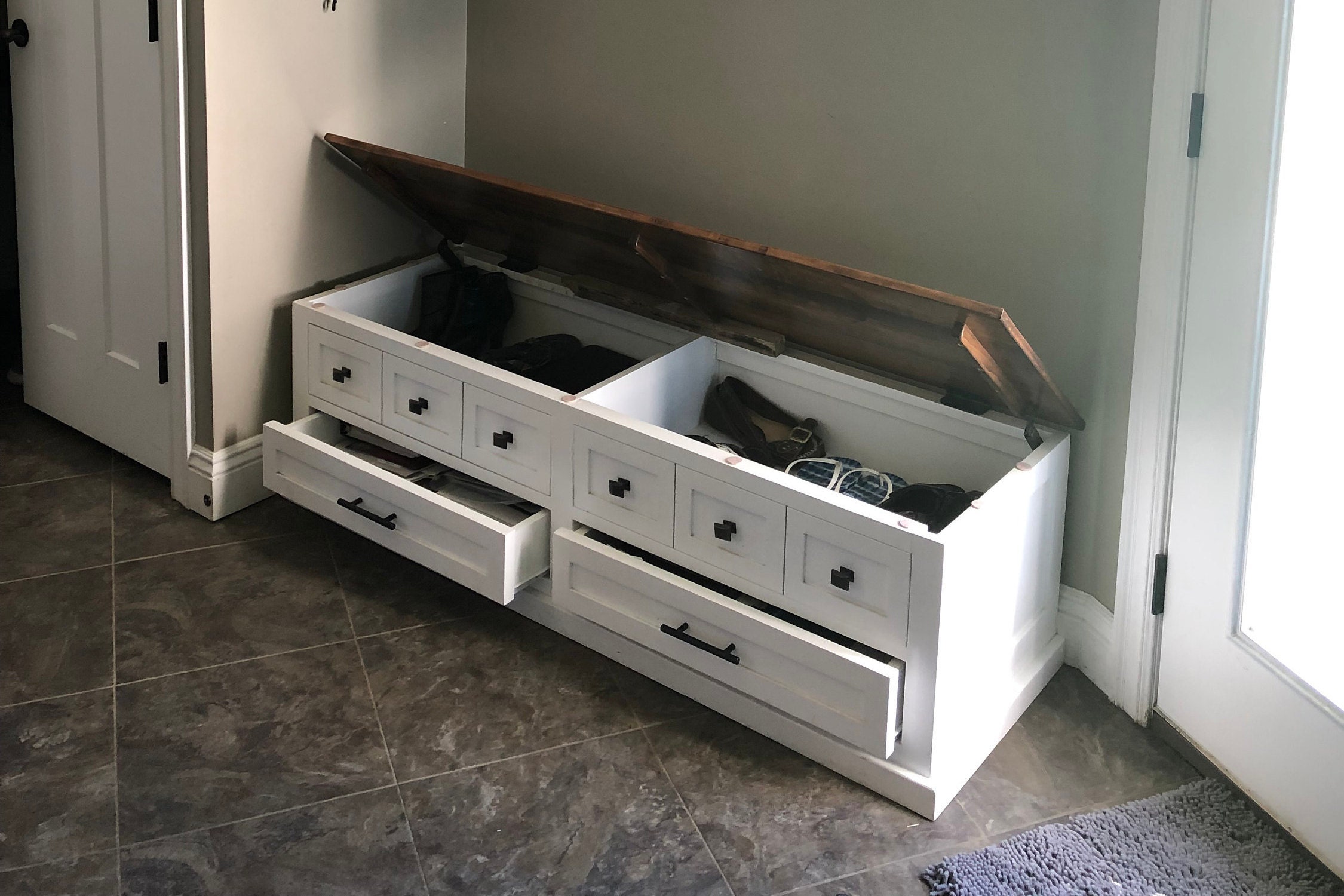 Storage Bench With Lift Top and Drawers - Etsy