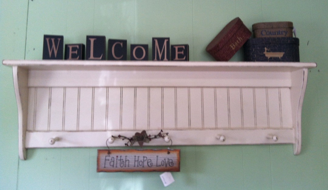 Shaker Rack Rustic Wood Wall Shelf Shaker Style Country Coat Rack 42 ...