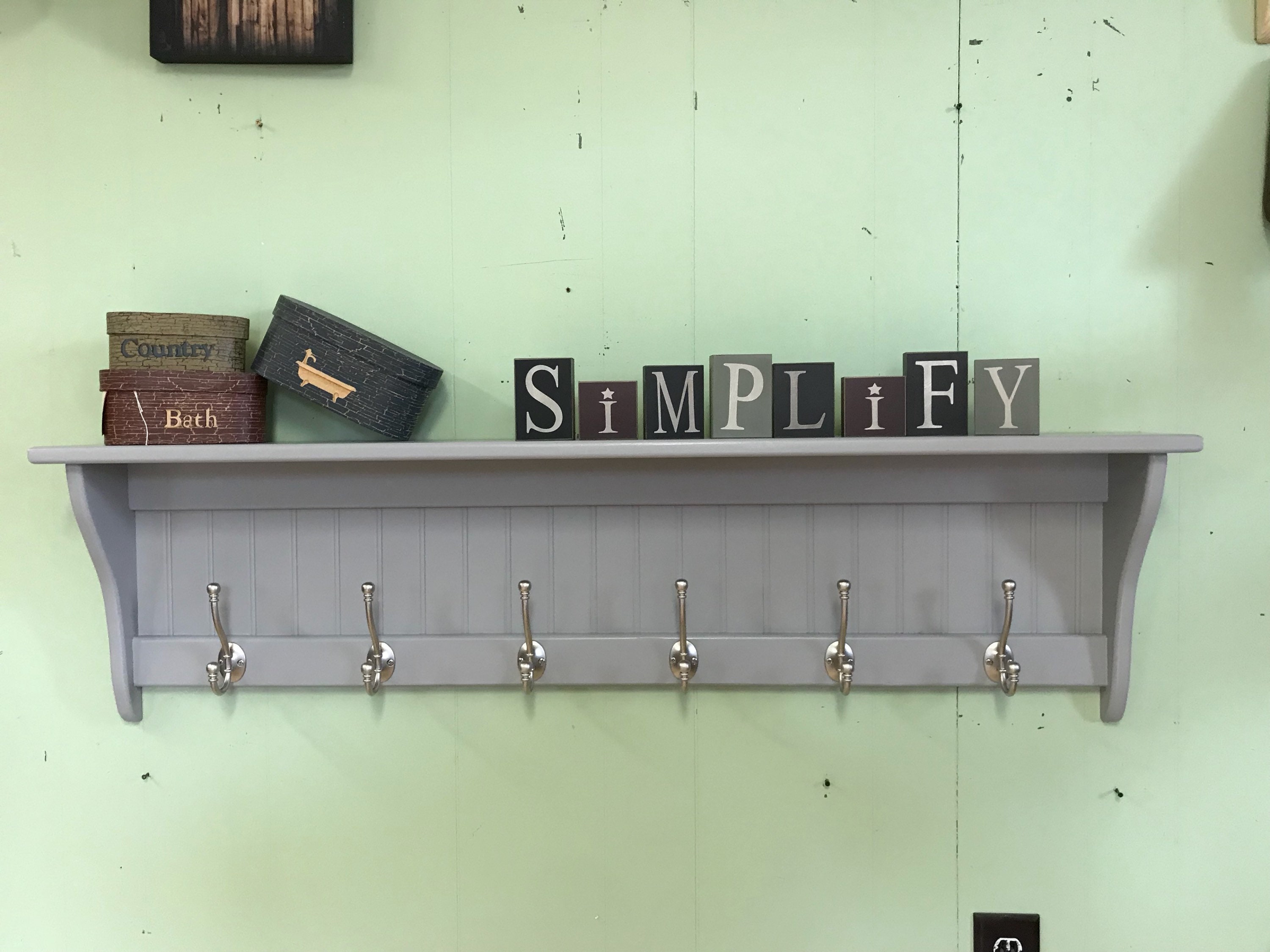 Attractive Large Coat Rack Wall Shelf Gray Hallway Hat | Etsy