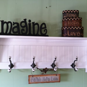 Wood Coat Rack Wall Shelf Pine Wall Rack Painted White With Pewter and ...