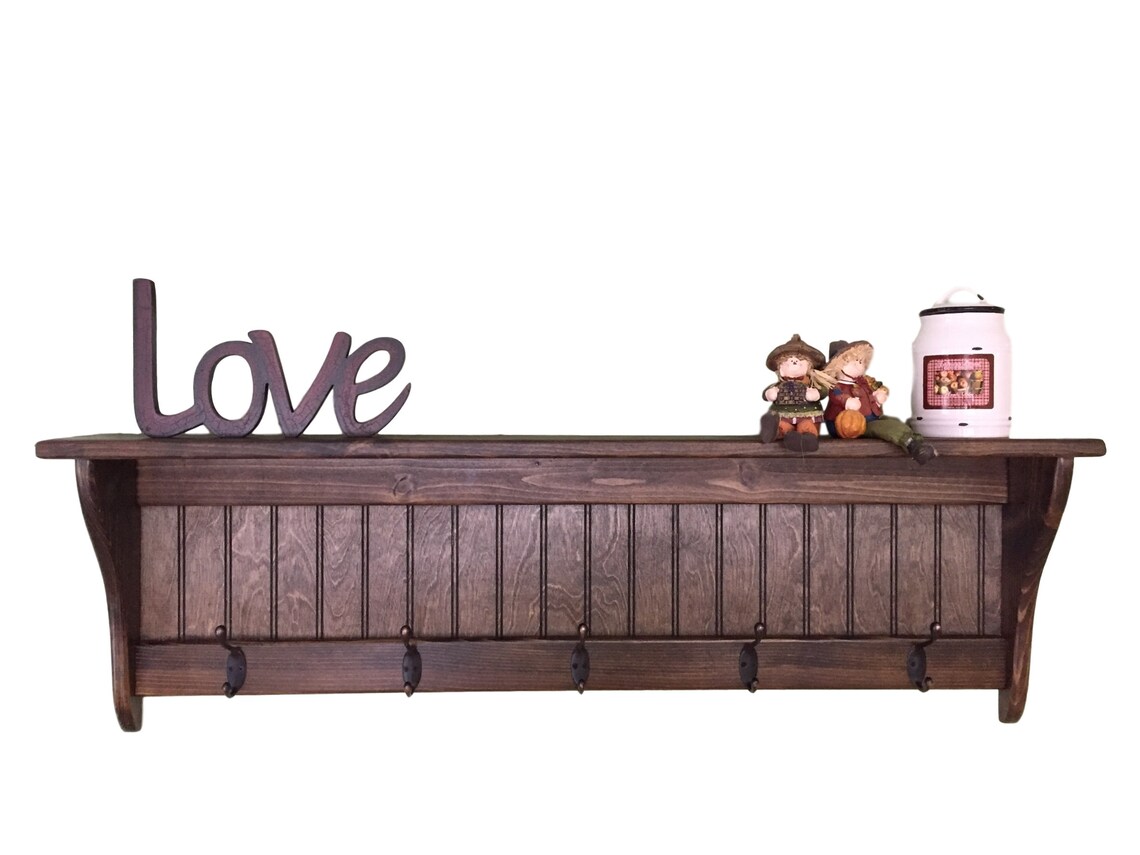 Wood Coat Rack Wall Shelf Country Dark Wood Wall Display Rack | Etsy