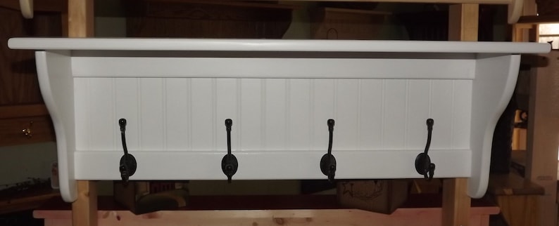 Wood Coat Rack Wall Shelf Pine Wall Rack Painted White With - Etsy