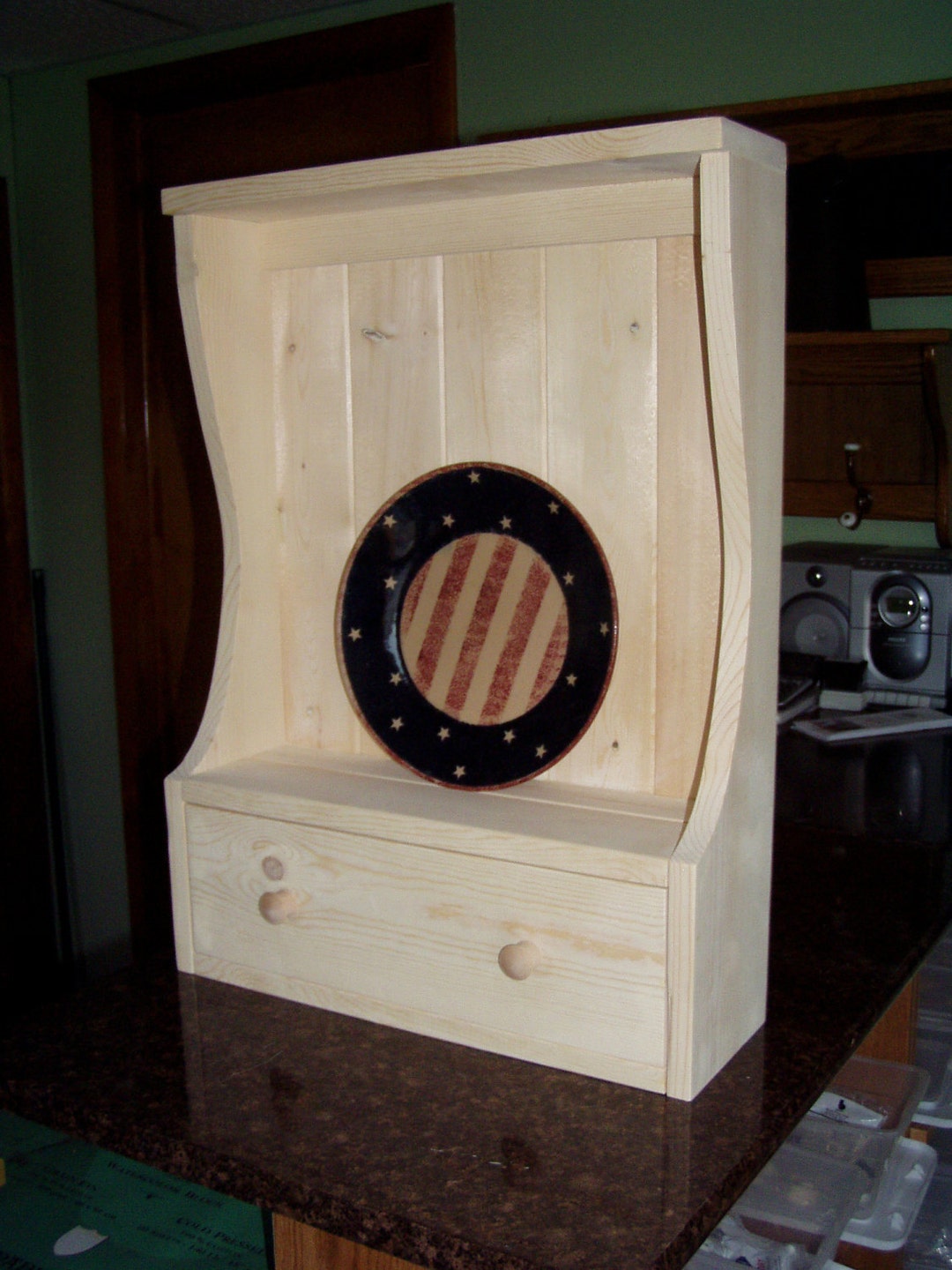 Pine Wood Plate Rack Wall Cabinet With 1 Drawer - Etsy