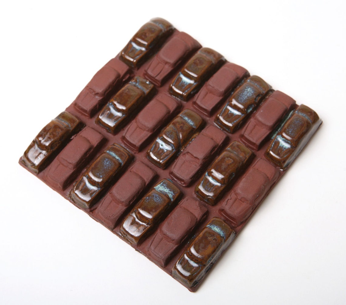 Clay Car Tile Stoneware Ceramic Parking Lot Square 5 1/2 Inch - Etsy