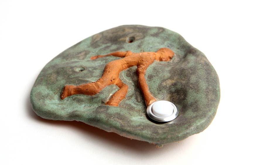 Stoneware Bowler Door Bell Plate & Lighted Button Unique Handmade Piece ...