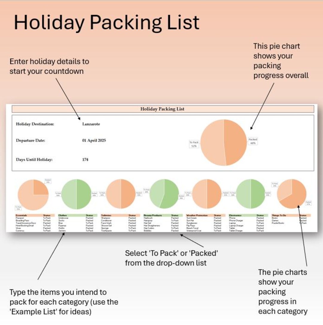 Holiday Packing Planner Excel Template - Etsy