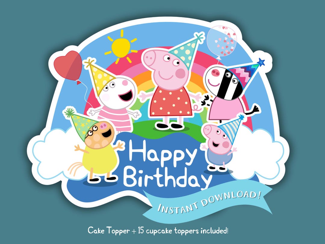 Peppa Pig Cake Topper 15 Cupcake Toppers Digital Print Peppa Pig Happy ...