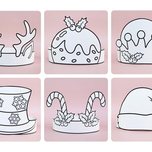 Christmas Paper Crowns | 6 Crowns to Print & Color | PNG PDF | Instant ...