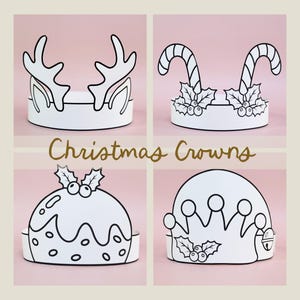 Christmas Paper Crowns | 6 Crowns to Print & Color | PNG PDF | Instant ...