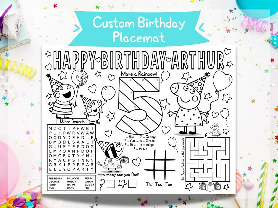 Custom Pig Printable Birthday Activity Placemat – Personalized With ...