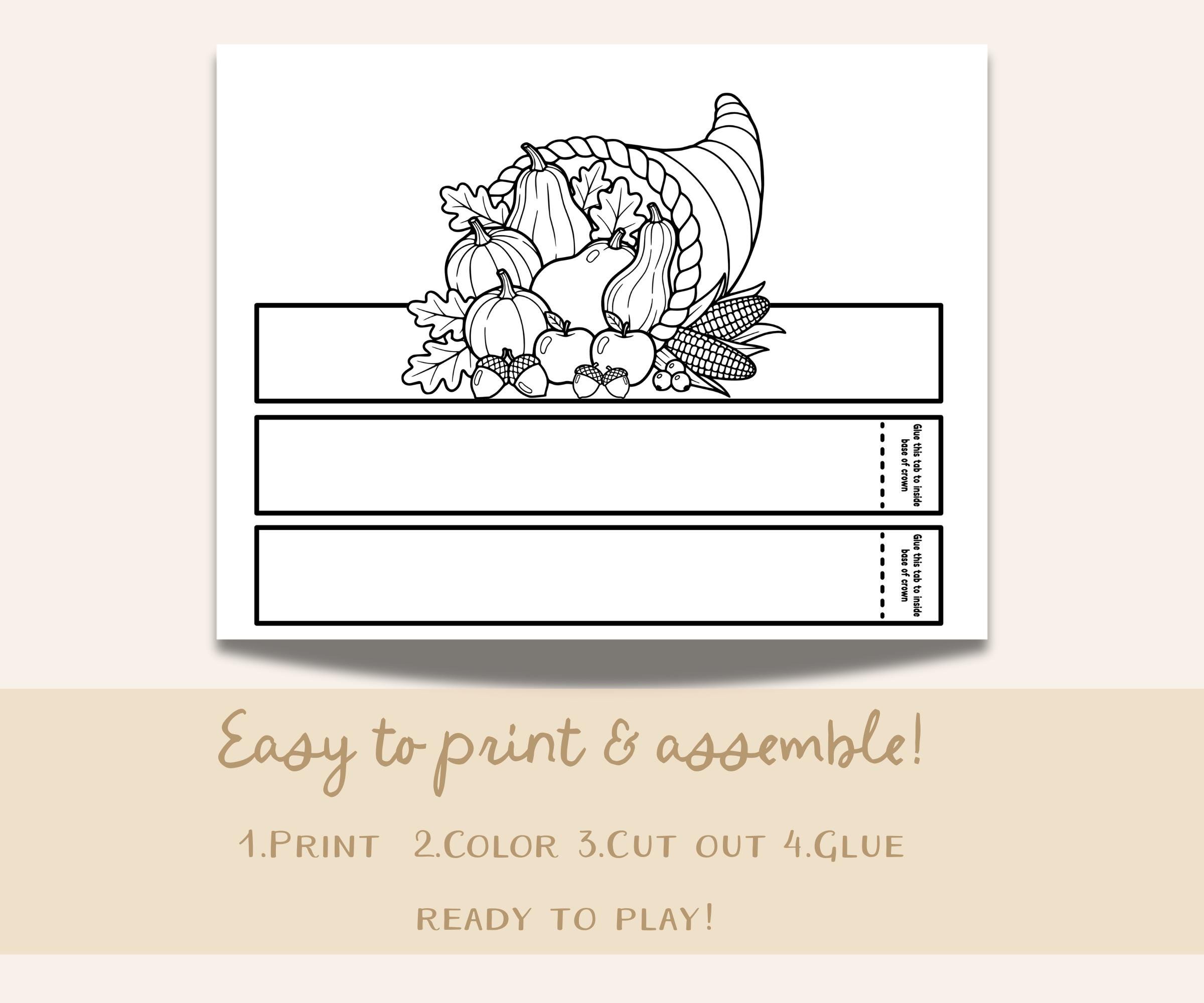 Thanksgiving Coloring Page Printable Crowns | PNG PDF | Instant ...