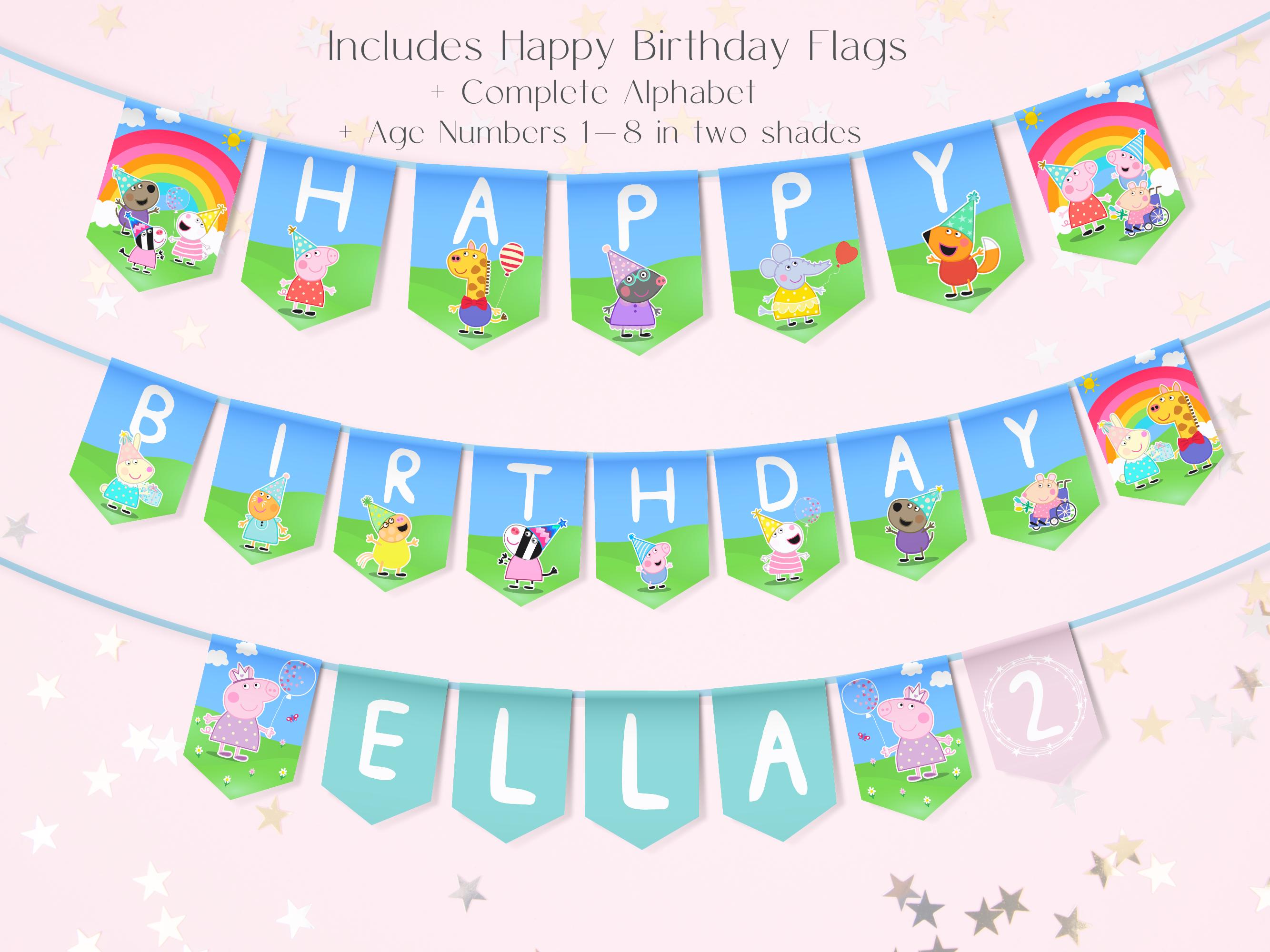Pig Birthday Banner- Digital Printable - Happy Birthday Bunting - Name ...