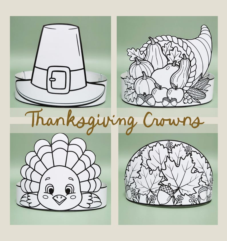 Thanksgiving Coloring Page Printable Crowns | PNG PDF | Instant ...
