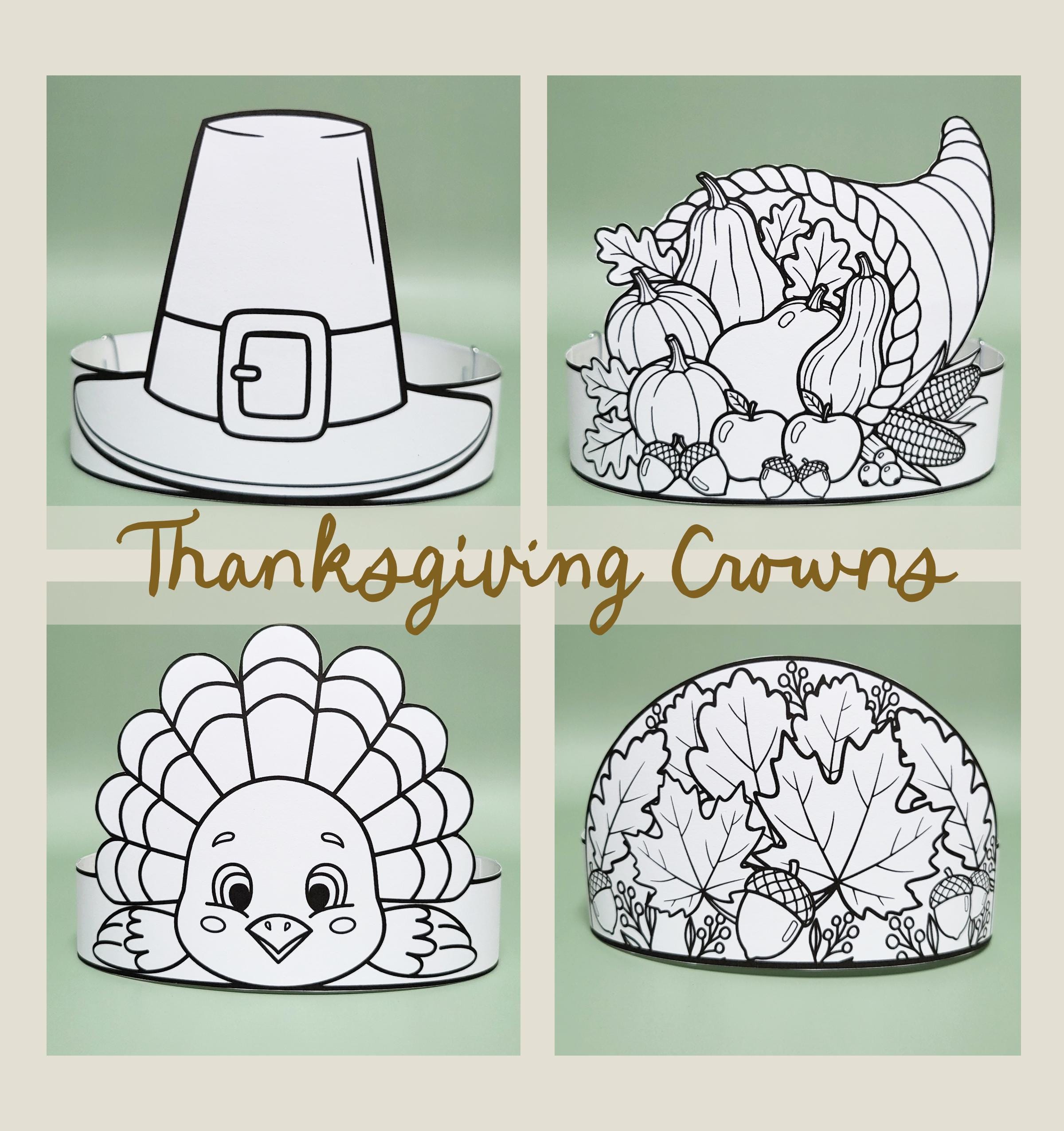 Thanksgiving Coloring Page Printable Crowns | PNG PDF | Instant ...