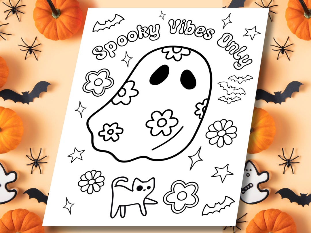 Groovy Spooky Ghost Coloring Page Halloween Coloring Page to Print ...