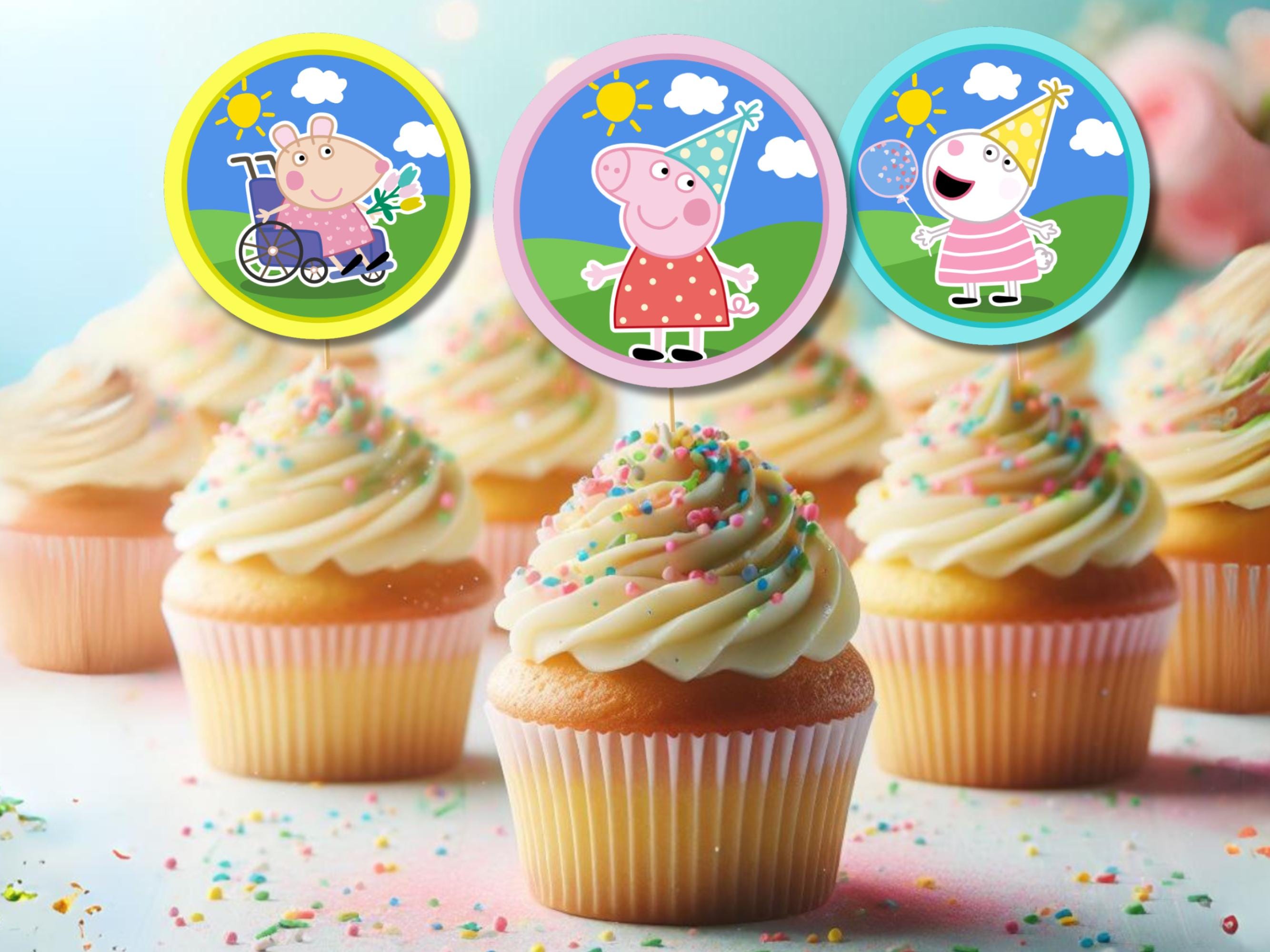 Peppa Pig Cake Topper 15 Cupcake Toppers Digital Print Peppa Pig Happy ...