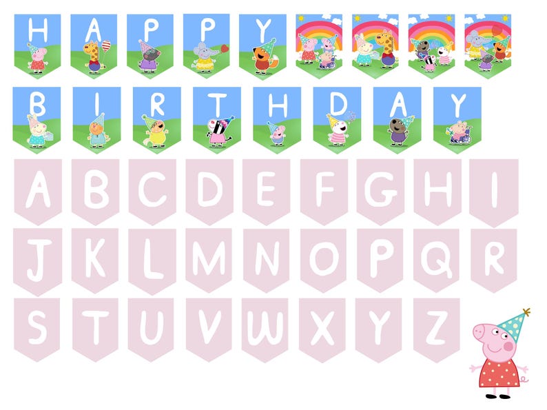 PEPPA PIG Birthday Banner Digital Printable Peppa & Friends Birthday ...