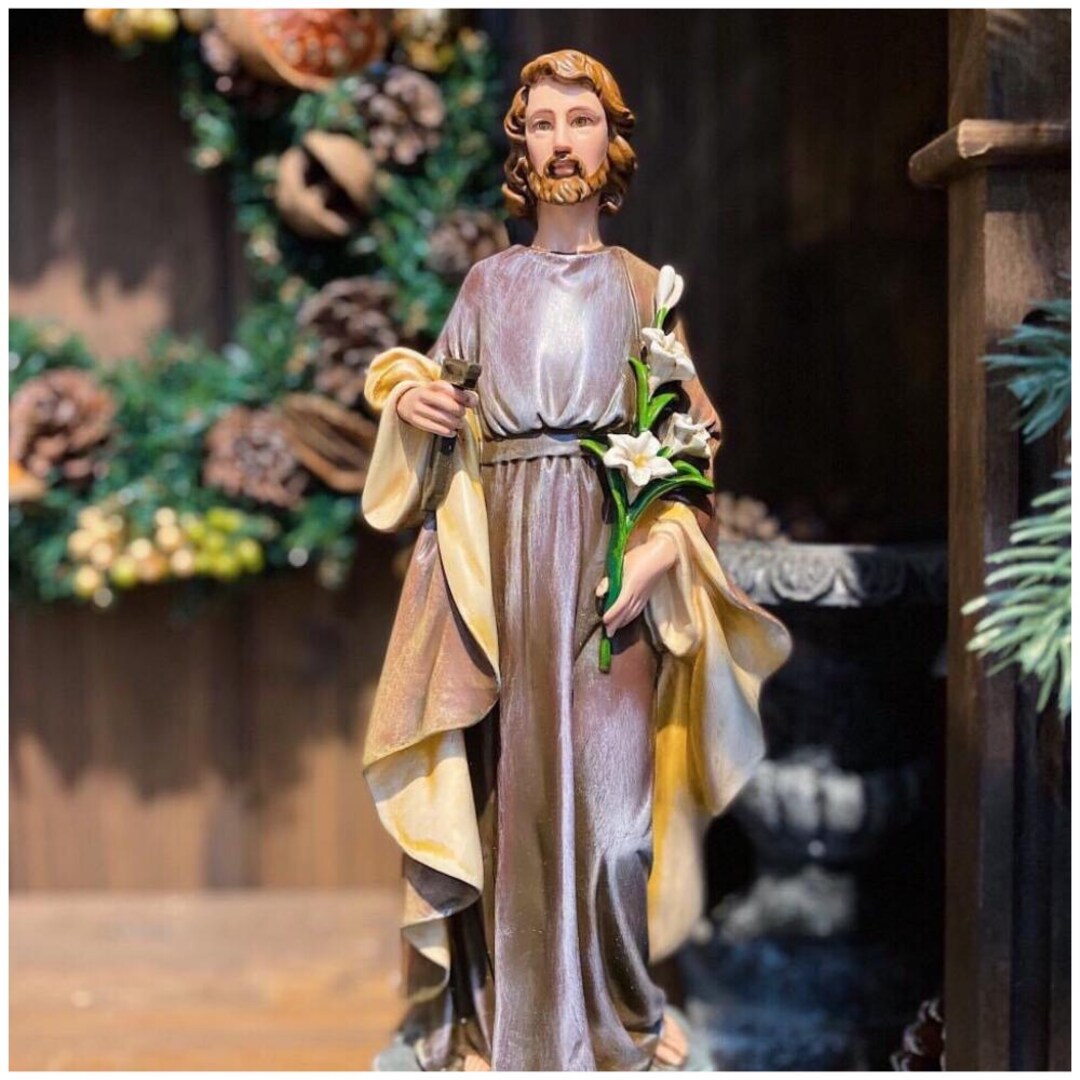 Saint Joseph With Lily Statue | Handmade Religious Gift | Catholic ...