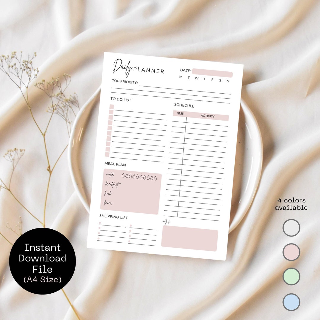 Daily Planner Printable File, Personal Daily Planner Digital Print ...