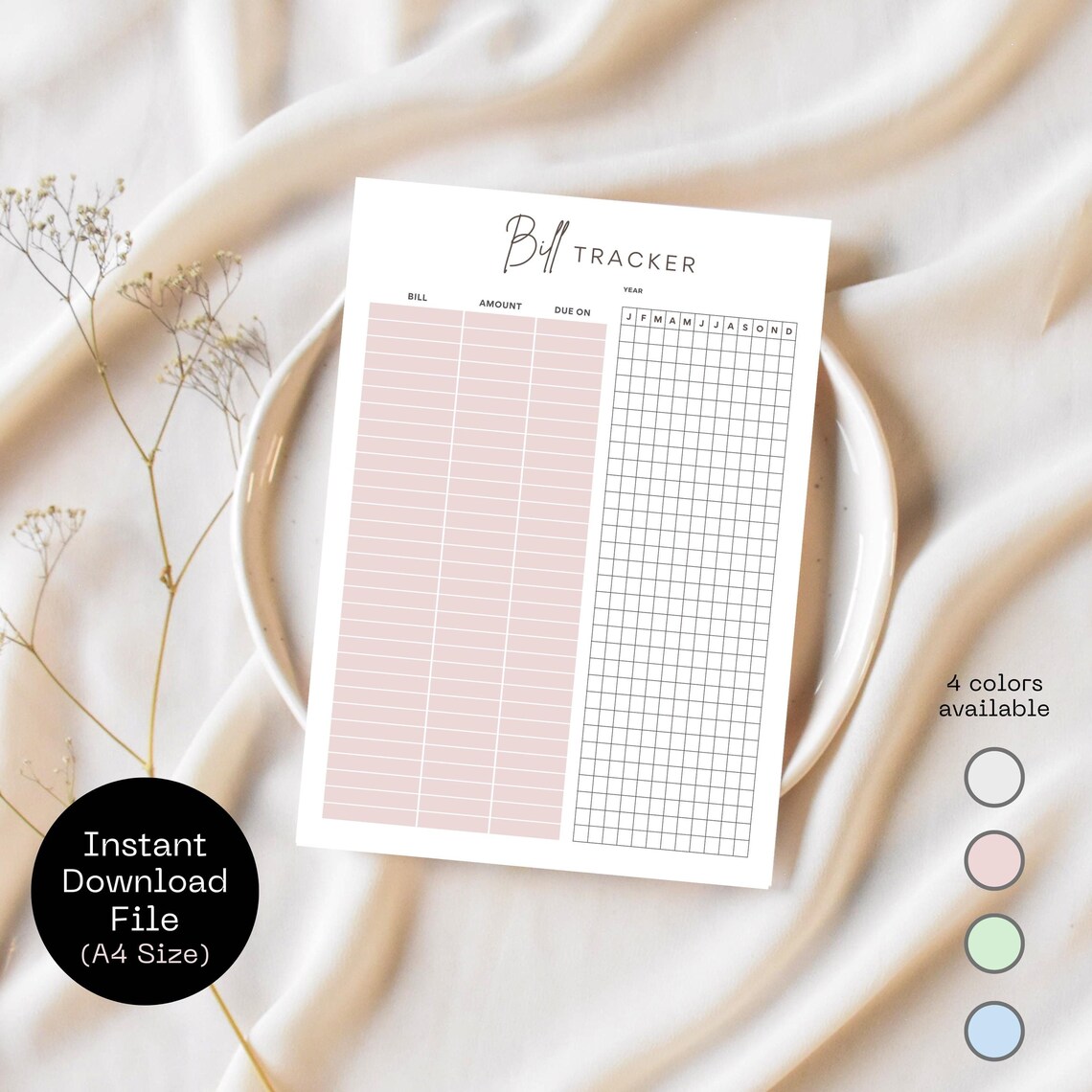 Bill Tracker Printable File, Bill Payment Tracker Digital Print ...