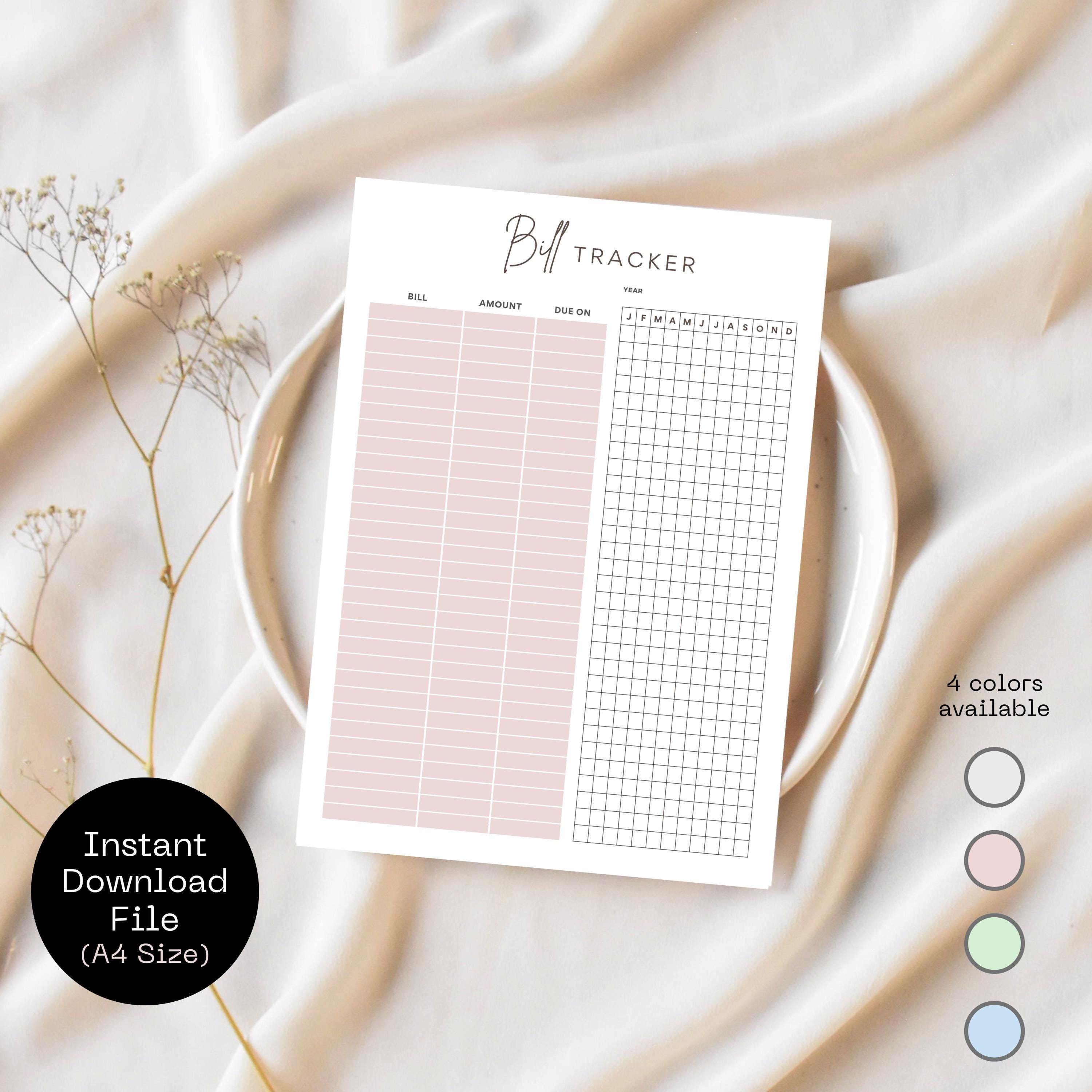 Bill Tracker Printable File, Bill Payment Tracker Digital Print ...