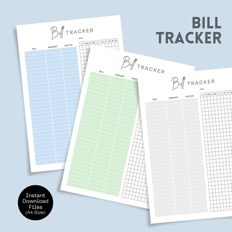 Bill Tracker Printable File, Bill Payment Tracker Digital Print ...