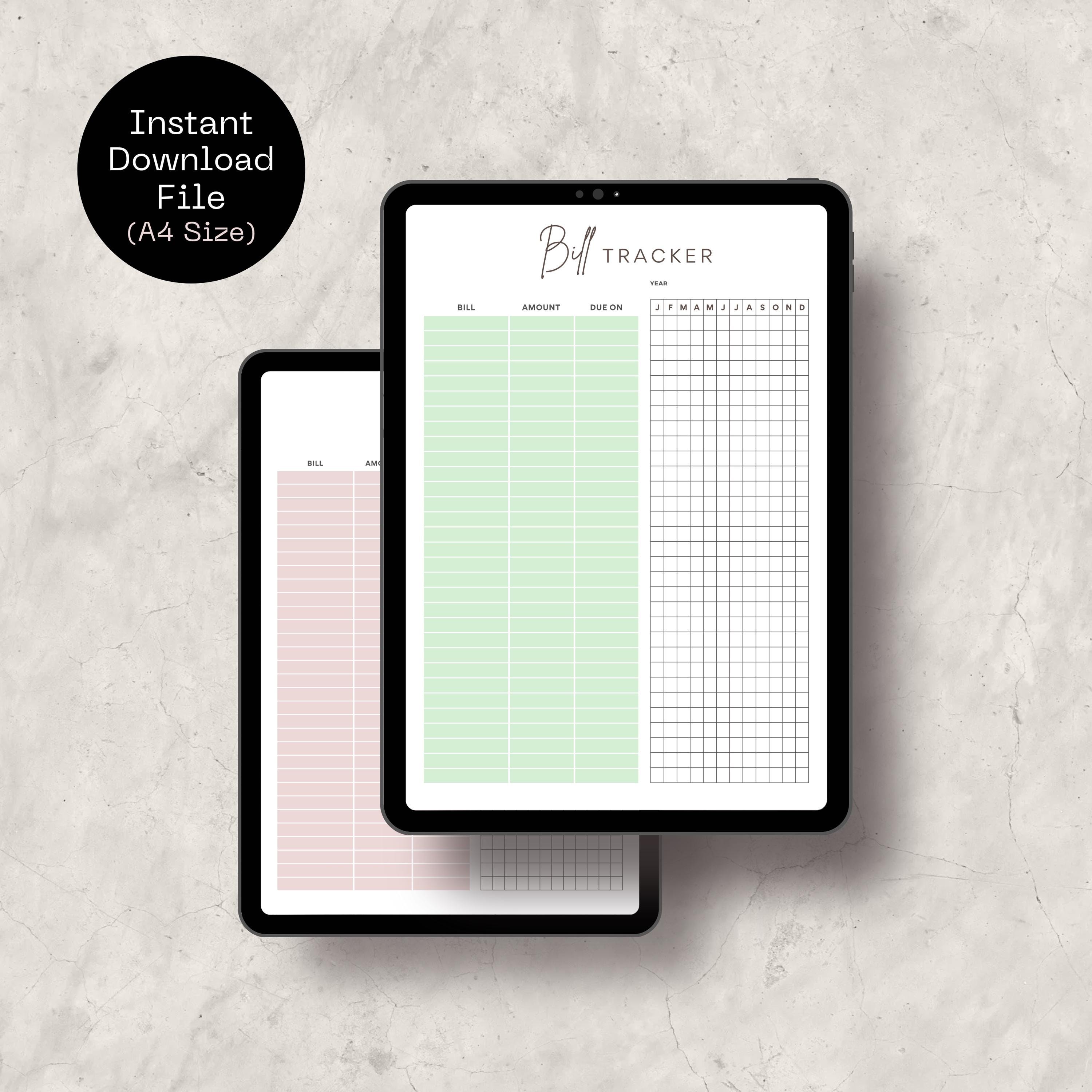 Bill Tracker Printable File, Bill Payment Tracker Digital Print ...