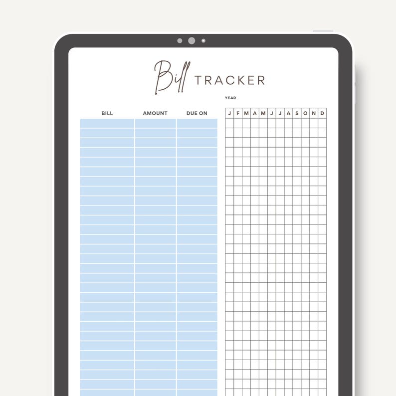 Bill Tracker Printable File, Bill Payment Tracker Digital Print ...
