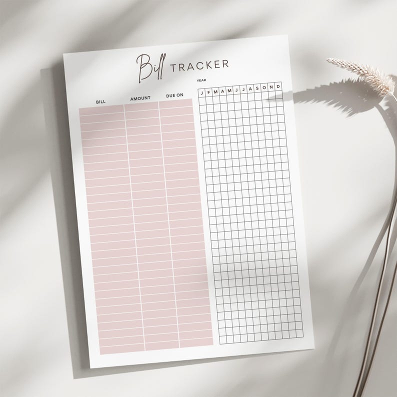 Bill Tracker Printable File, Bill Payment Tracker Digital Print ...