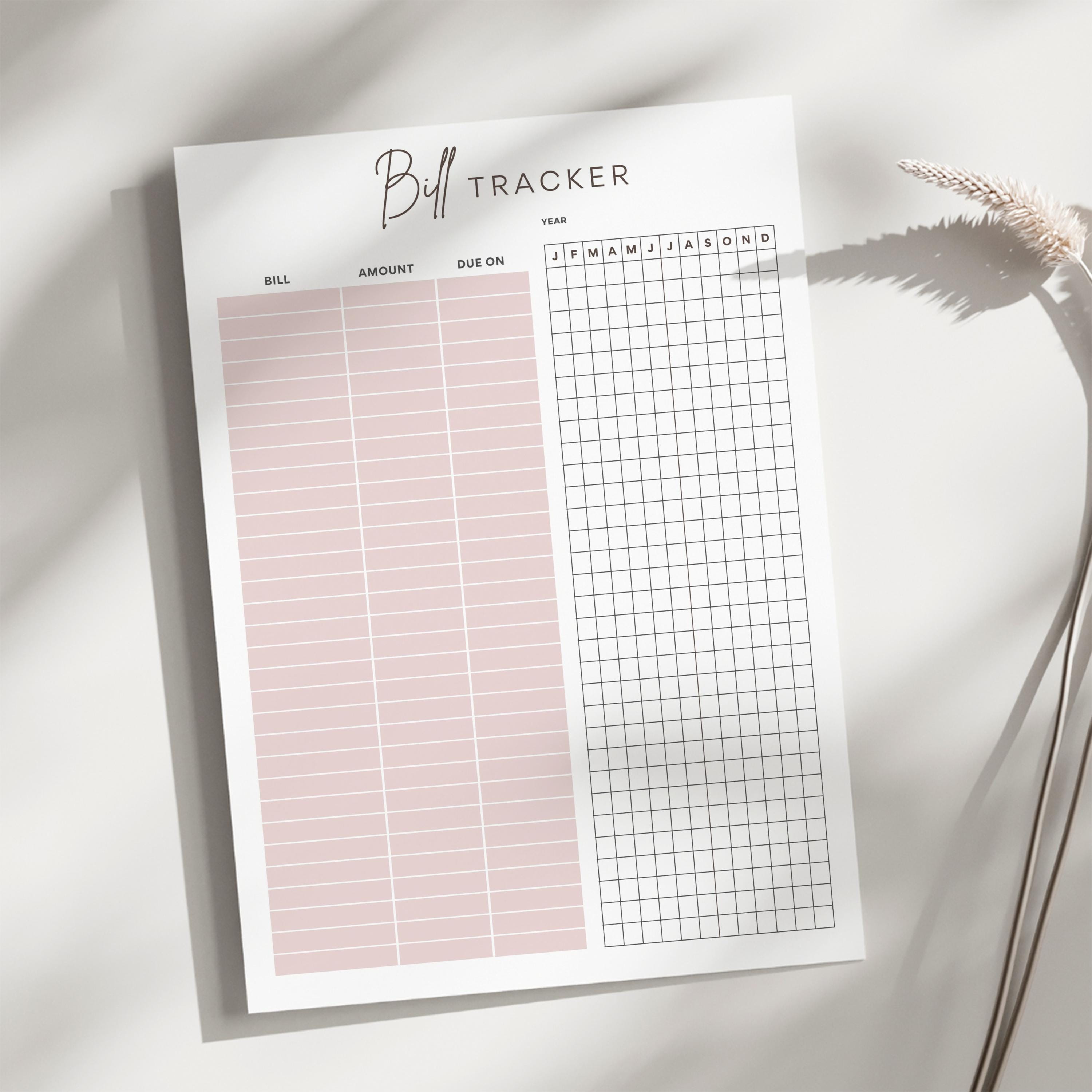 Bill Tracker Printable File, Bill Payment Tracker Digital Print ...