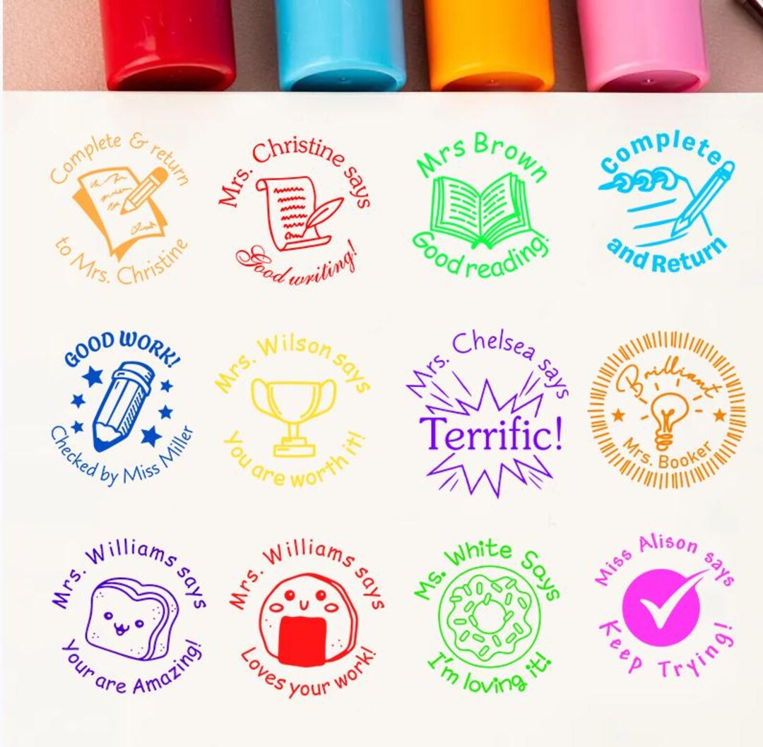 Personalized Teacher Grading Stamp, Encouragement Homework Stamp - Etsy