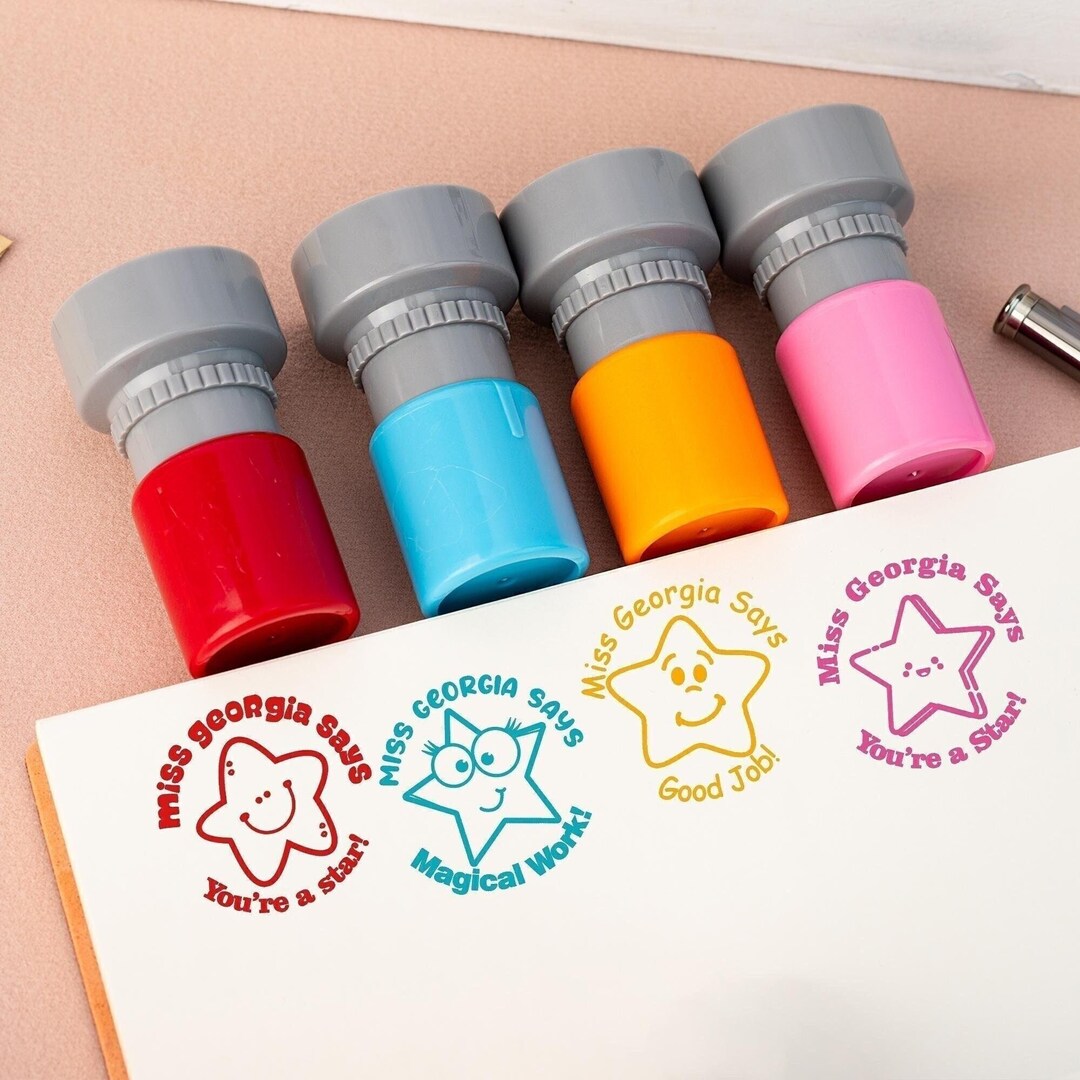 Cartoon Star Teacher Stamp, Teacher Name Stamps, From the Classroom of ...