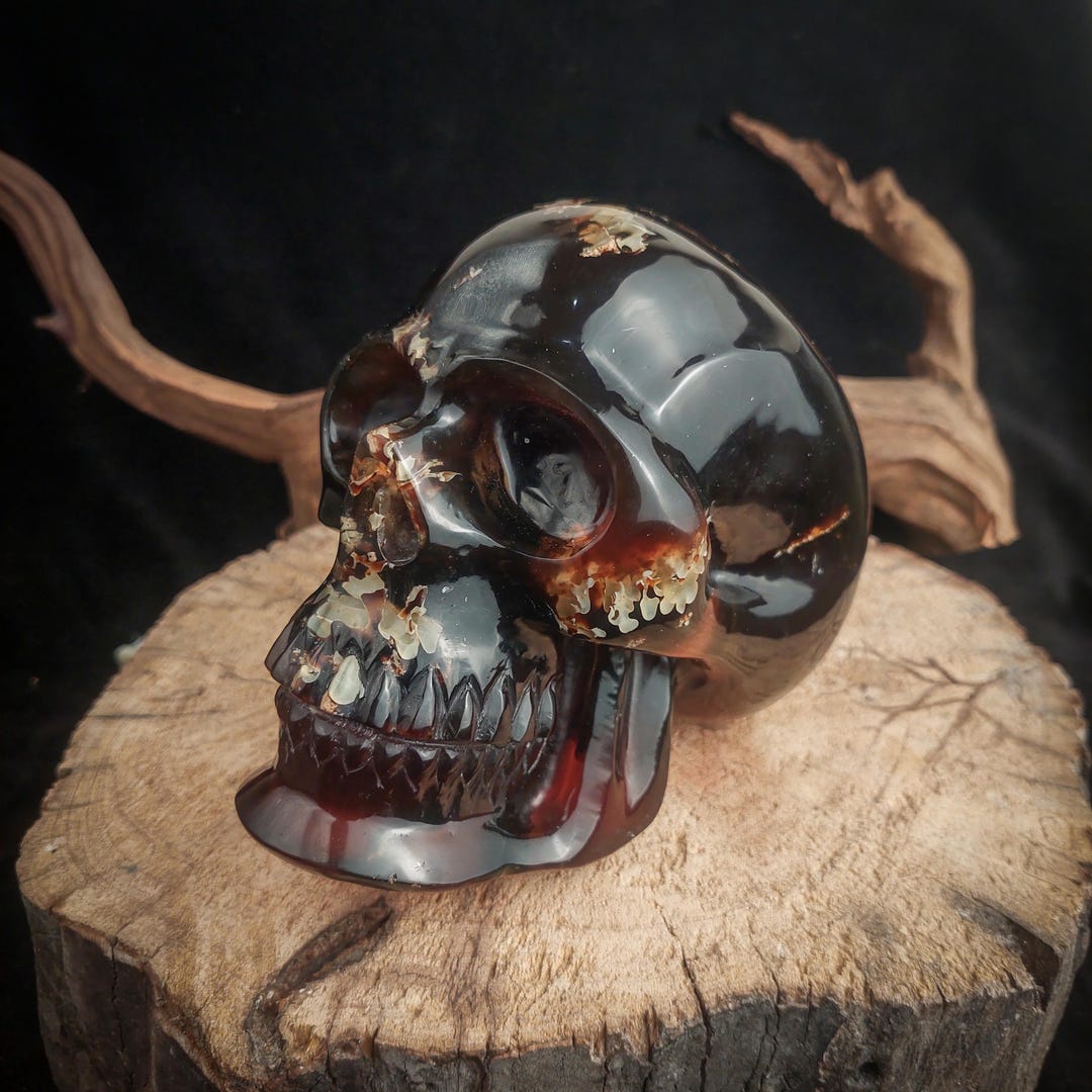Rare Sumatran Blue Amber Skull Sculpture - Handcrafted Gemstone Skull ...