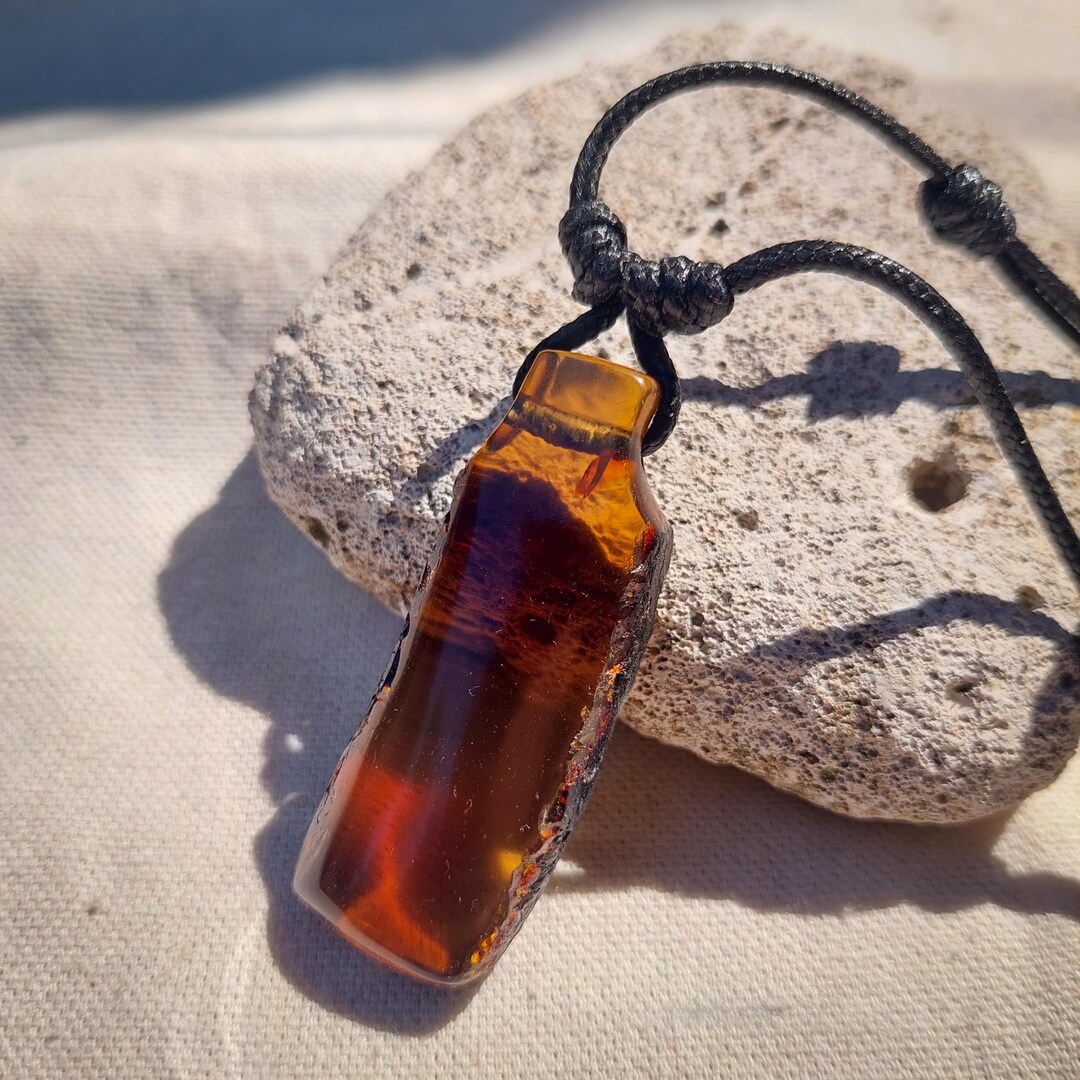 Hand-carved Sumatran Blue Amber Pendant: Organic Freeform Honey Glow - Etsy