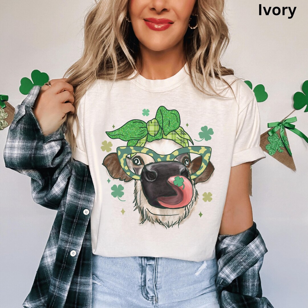 St Patricks Day Cow Shirt, Irish Highland Cow Tshirt, Funny Shamrock ...