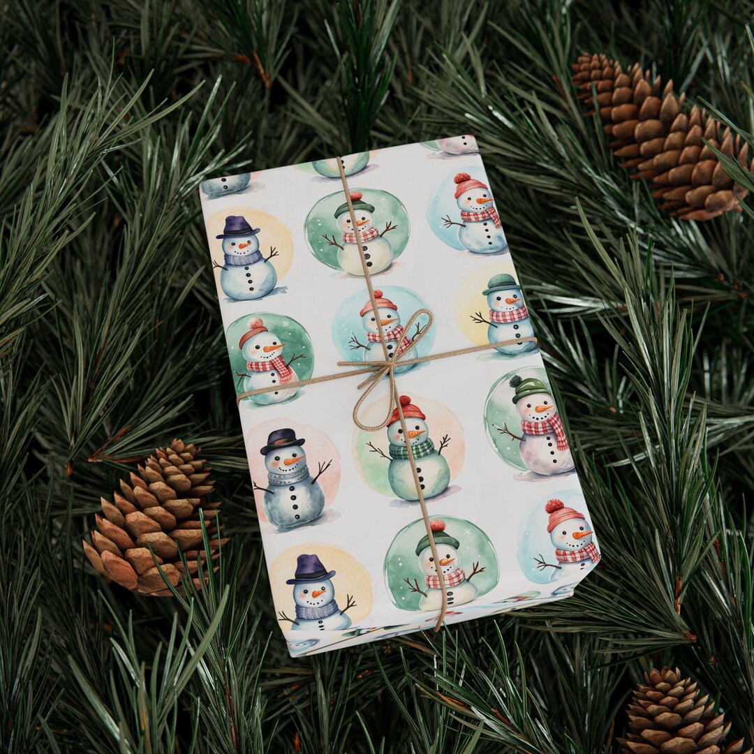 Snowman Wrapping Paper, Cute Christmas Gift Wrap, Snowy Winter Wrapping ...