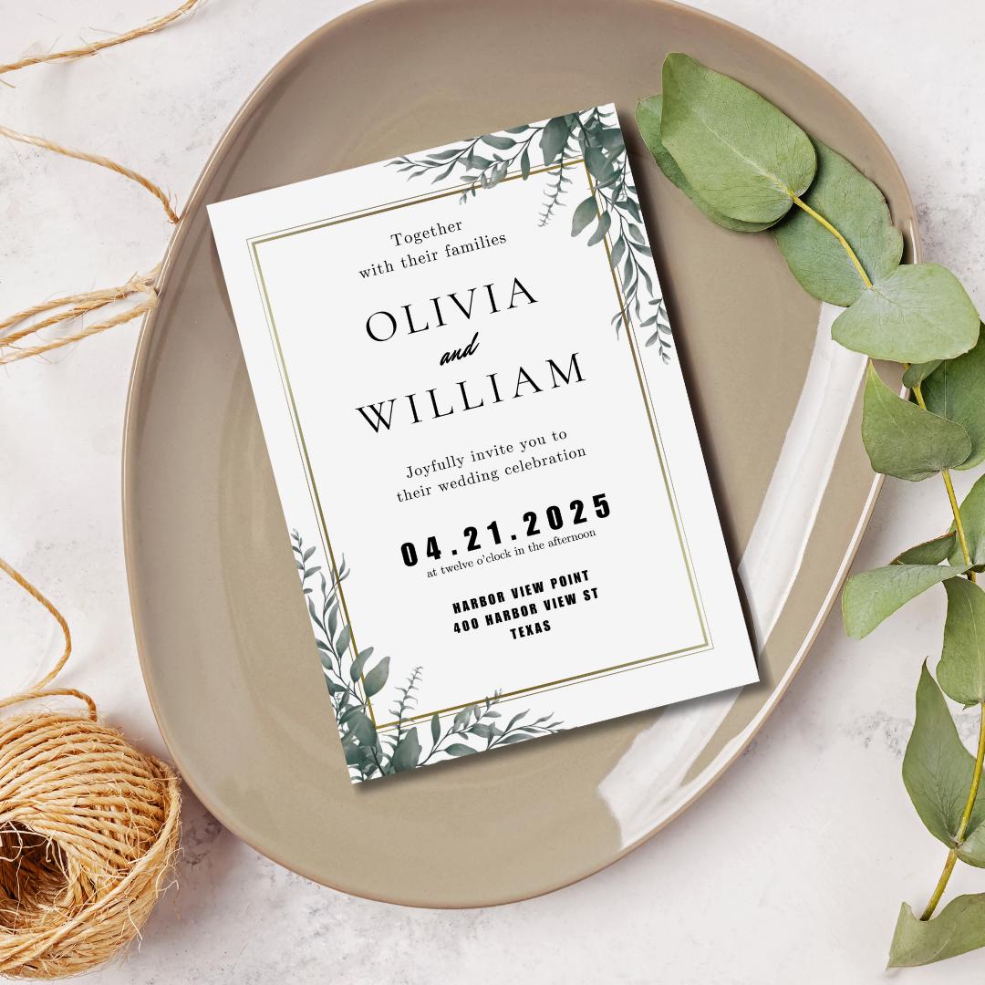 Greenery Wedding Invitation Template Editable and Printable 5x7" - Etsy