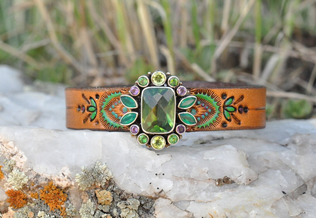Leather Bracelet With Nicky Butler Ring, Stamped and Painted - Etsy