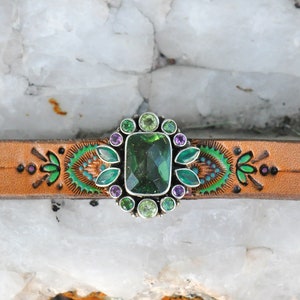 Leather Bracelet With Nicky Butler Ring, Stamped and Painted - Etsy