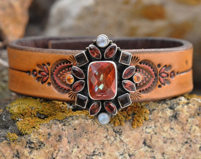 Leather Bracelet With Nicky Butler Ring, Stamped and Painted - Etsy