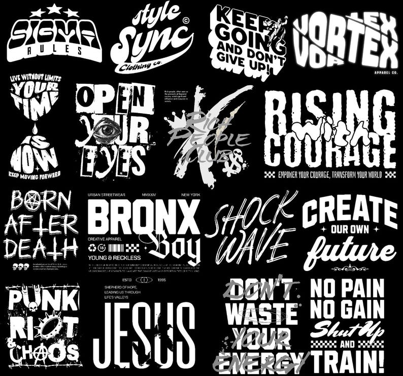 160+ Monochrome Streetwear Typography Designs | Digital Prints| Trendy ...