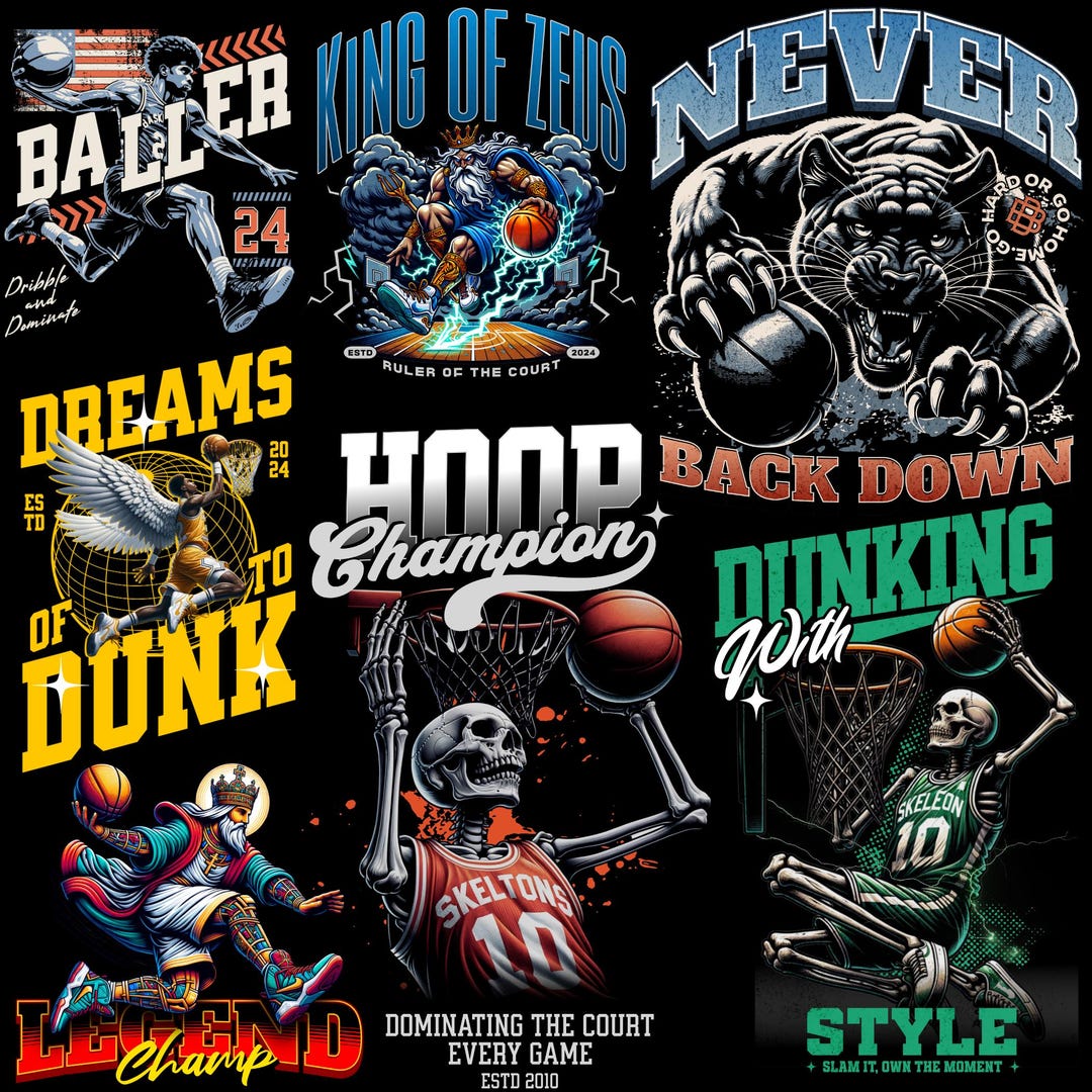 Vintage Basketball T-shirt Design Bundle in PNG Format: Streetwear ...