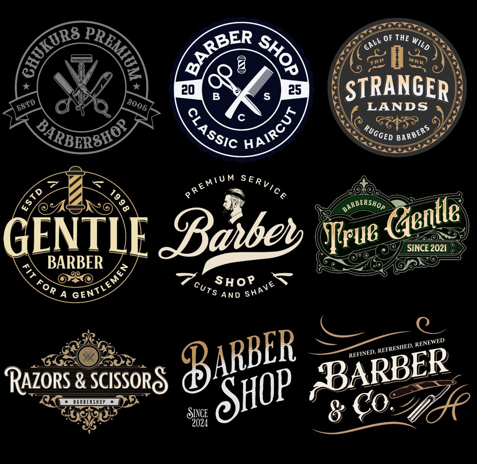 Victorian Barber Logo Bundle: PNG & PDF Designs for Barbershops and ...