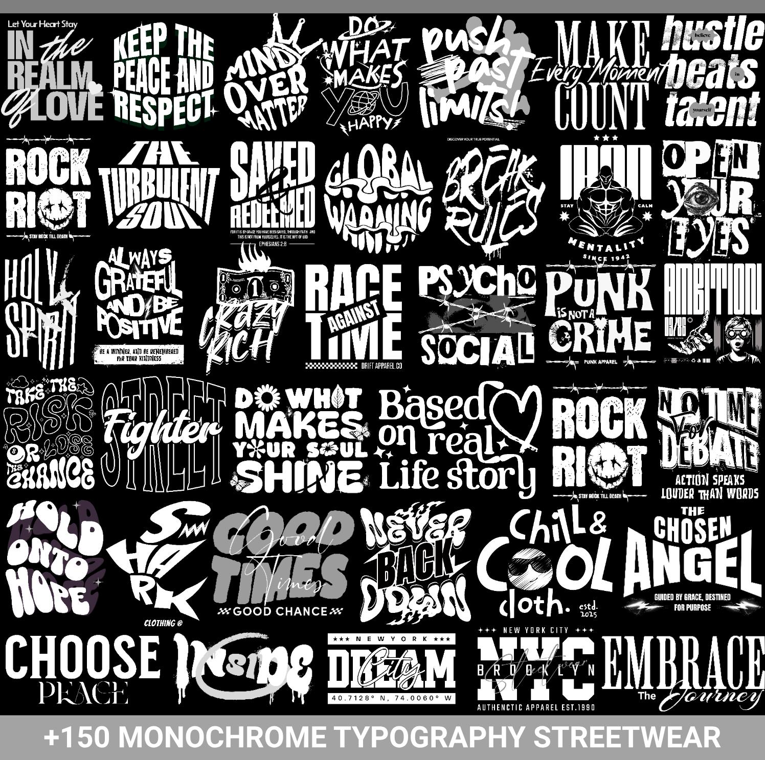 160+ Monochrome Streetwear Typography Designs | Digital Prints| Trendy ...