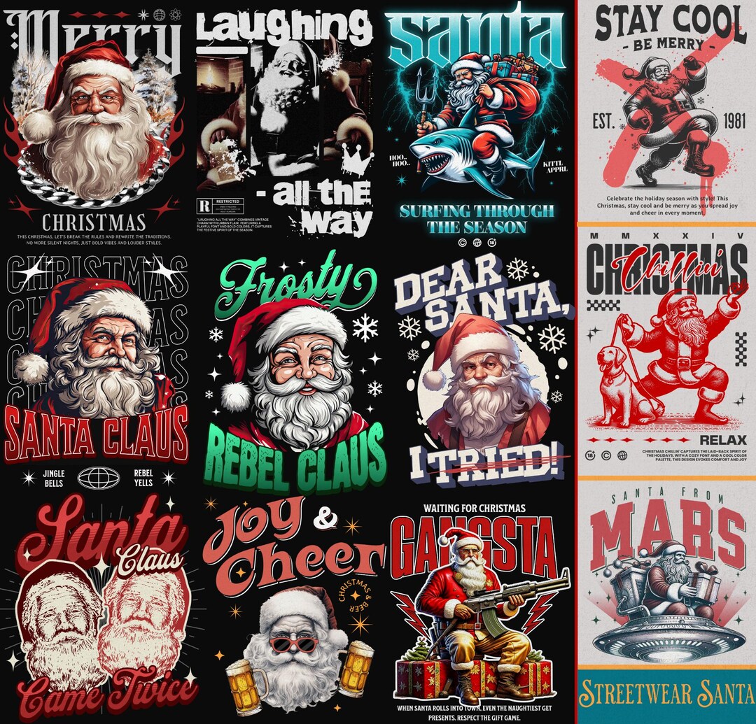 Streetwear Santa T-shirt Design Bundle PNG - Christmas Fashion ...