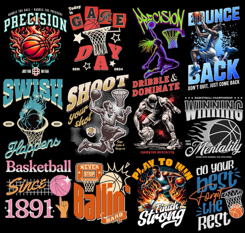 Vintage Basketball T-shirt Design Bundle in PNG Format: Streetwear ...
