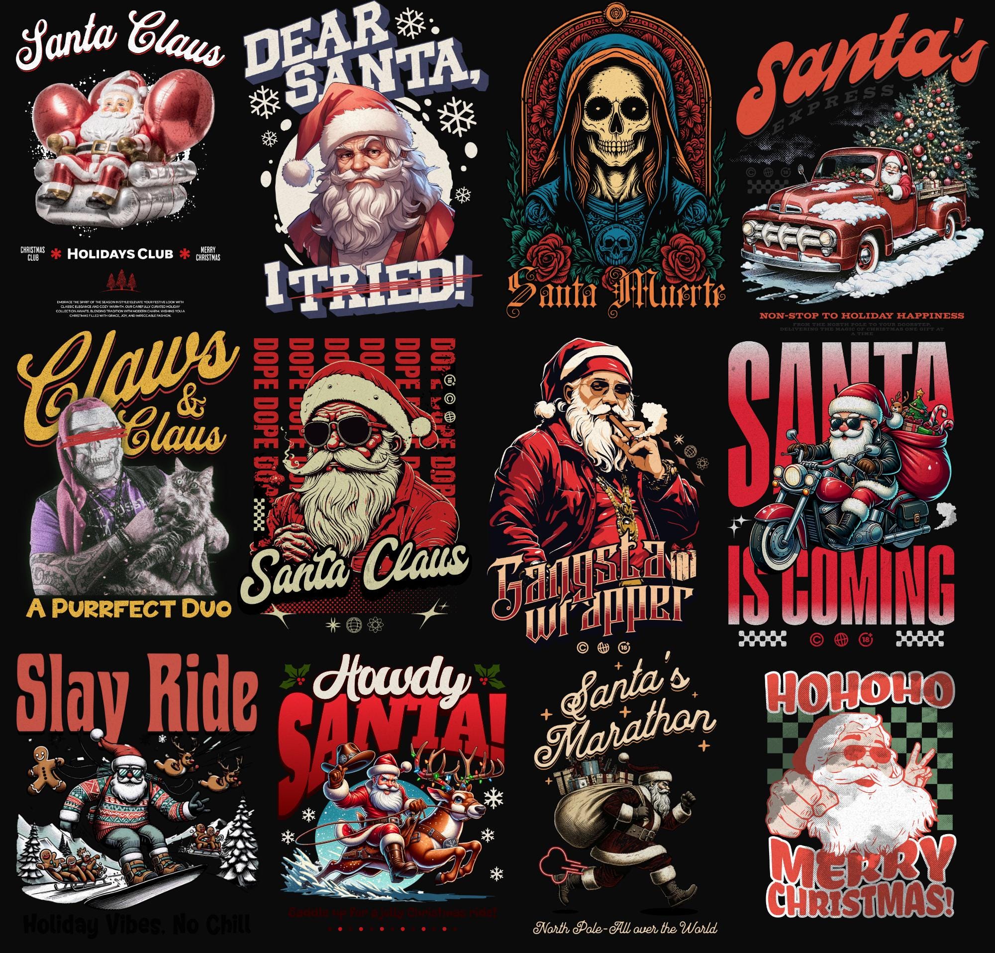 Streetwear Santa T-shirt Design Bundle PNG - Christmas Fashion ...