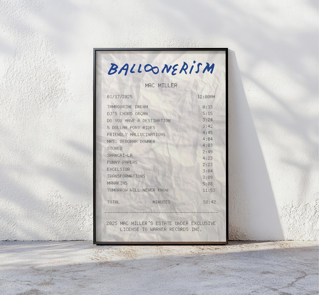 Poster Receipt Style Balloonerism by Mac Miller / Hip Hop / Receipt ...