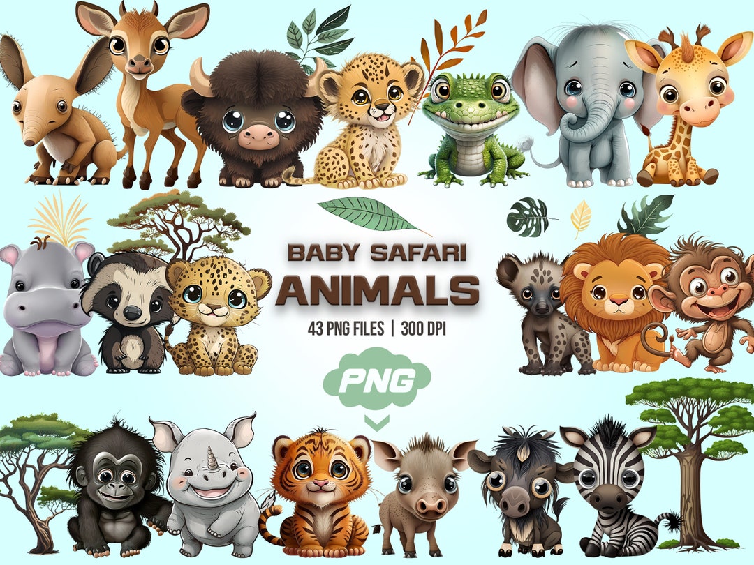 Baby Safari Animals Clipart Cute Animals PNG Safari - Etsy